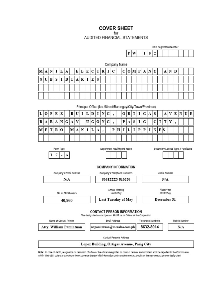 MSRD - Manila Electric Company - 2023 - 17-A Report and Sustainability ...