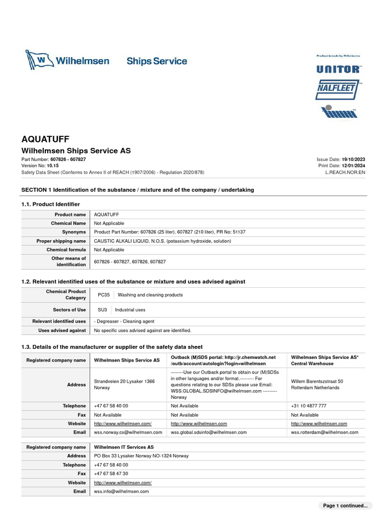 AQUATUFF Safety Data Sheet | PDF | Occupational Safety And Health ...