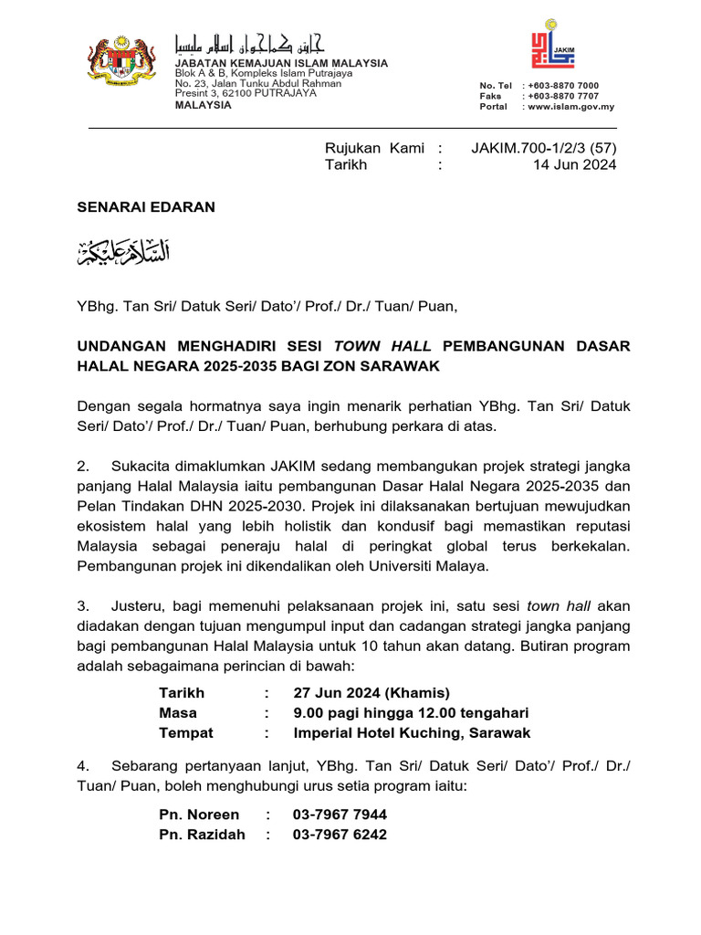 Undangan Town Hall Zon Sarawak | PDF