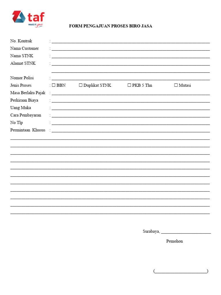Form Pengajuan Proses Biro Jasa | PDF