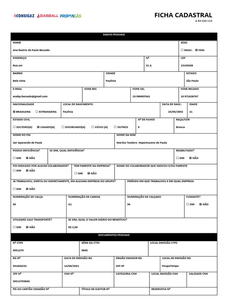 Ficha Cadastral | PDF