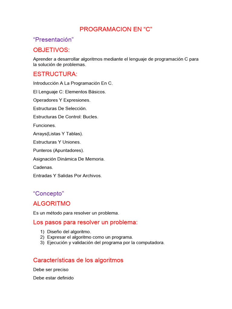 "Presentación": Programacion en "C" | PDF | Lenguaje de programación ...