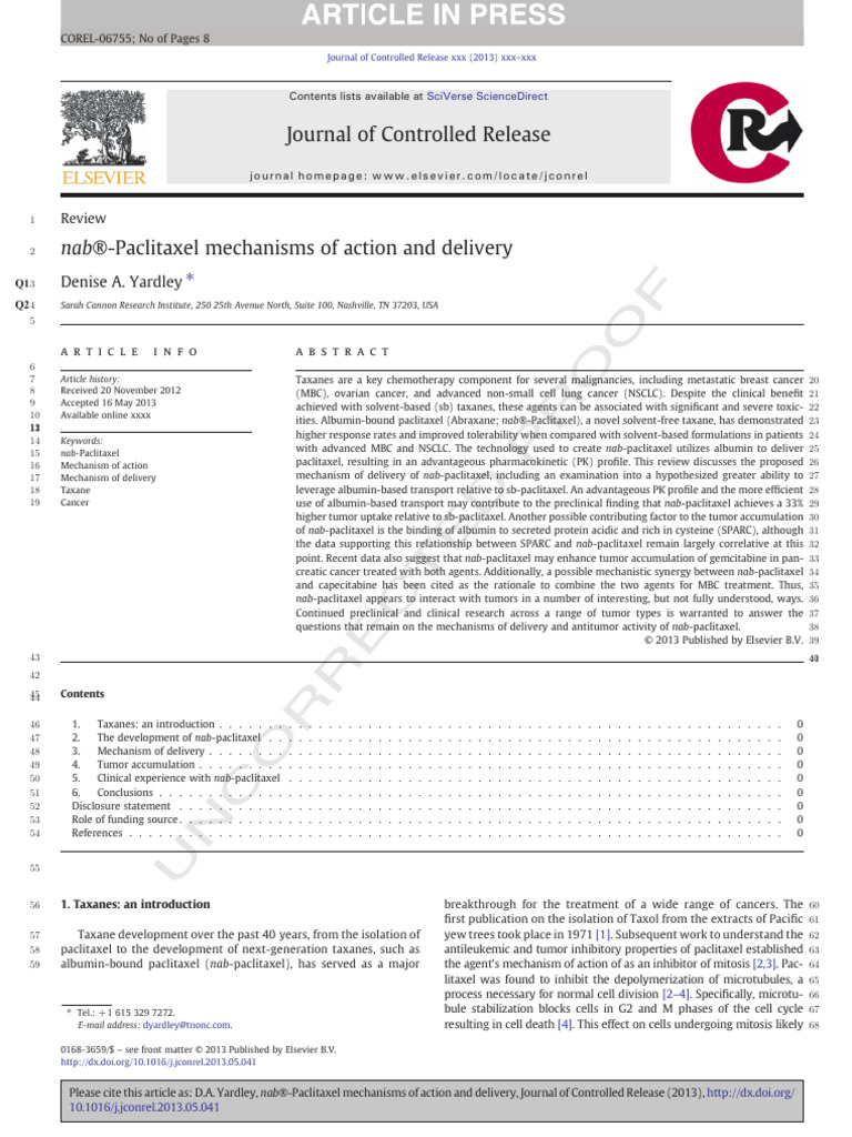 Review - Nab PTX Mechanisms of Action and Delivery | PDF | Cancer | Biology