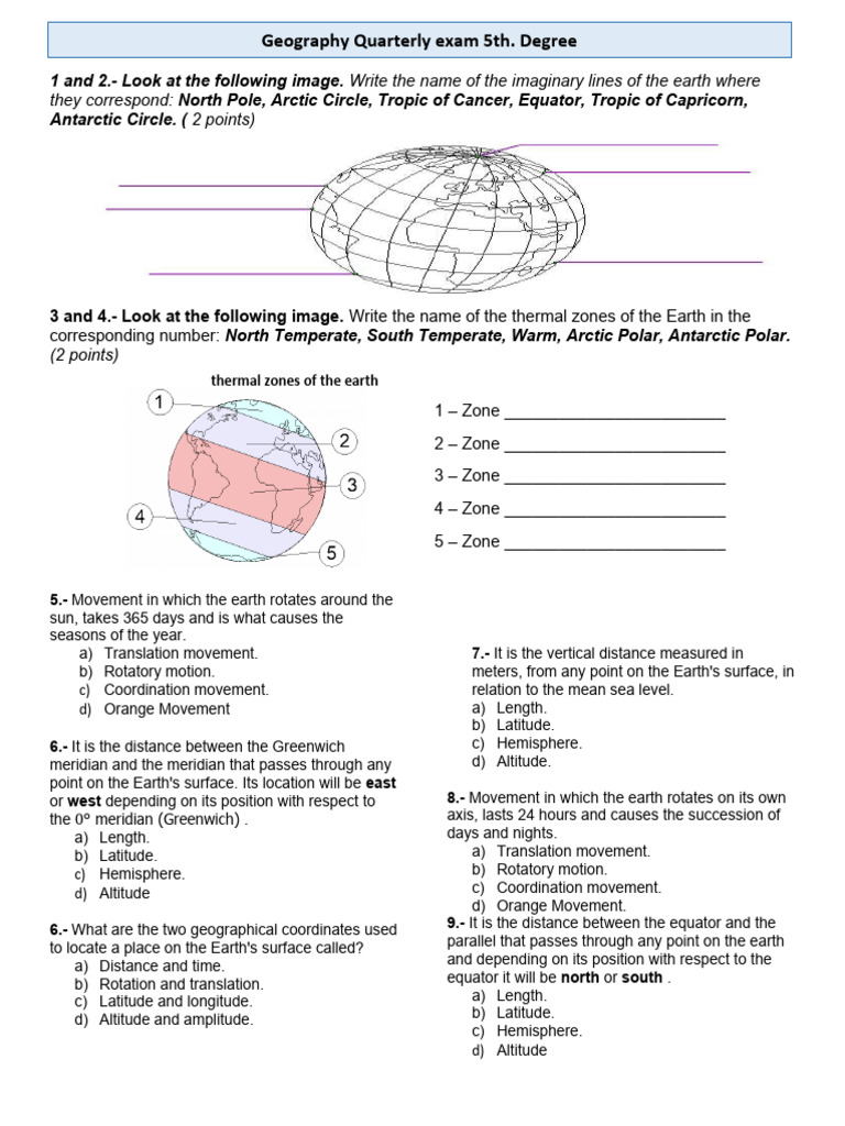 Geography Exam | PDF | Latitude | Equator