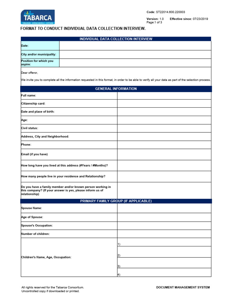 Individual Data Collection Format | PDF
