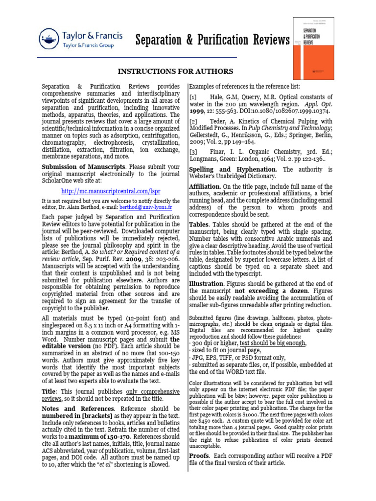 INSTRUCTIONS For Authors | PDF | Protein Purification | Manuscript