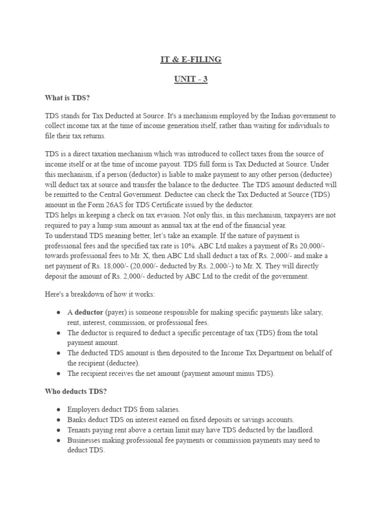 It & E-Filing Unit - 3 | PDF | Taxes | Payments