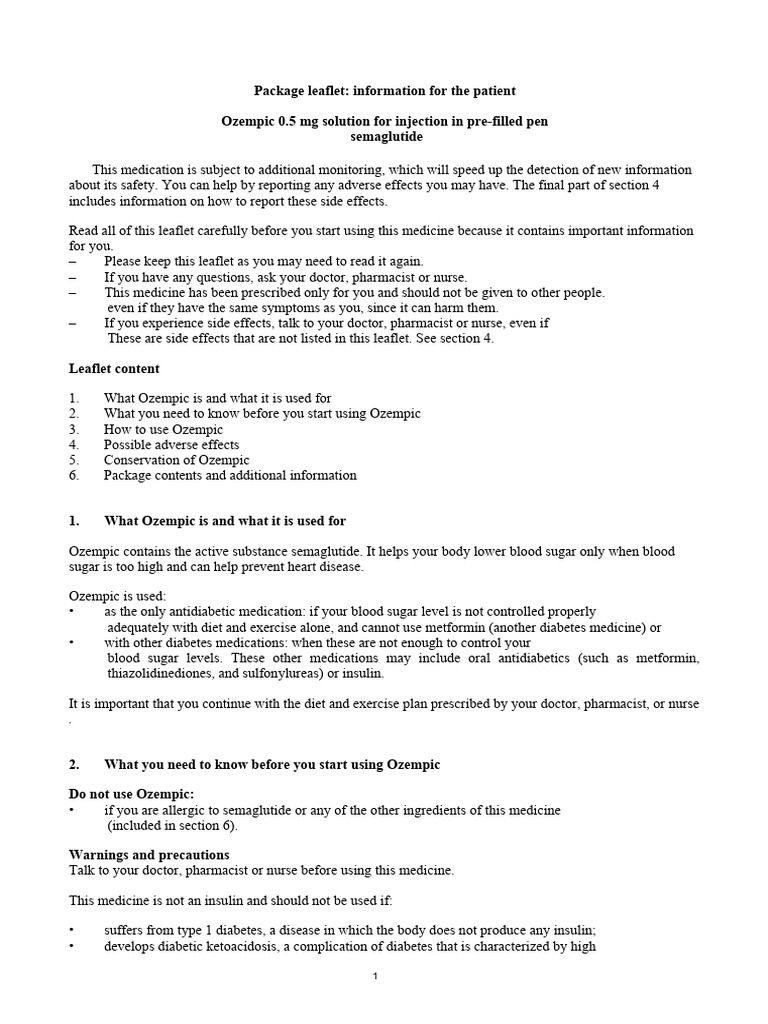 Package Leaflet Ozempic 0 50 Mg Download Free Pdf Hypoglycemia