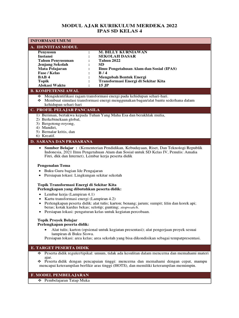 Modul Ajar M. Billy Kurniawan | PDF | Kajian Bahasa Asing