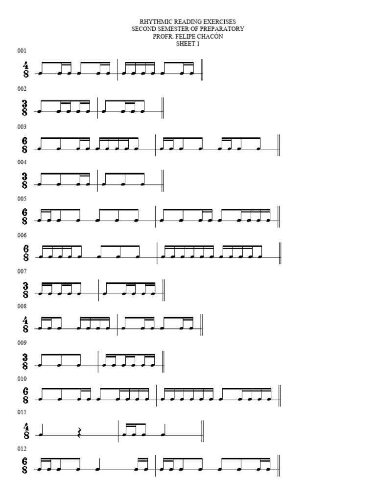Rhythmic Reading Exercises for Prep | PDF
