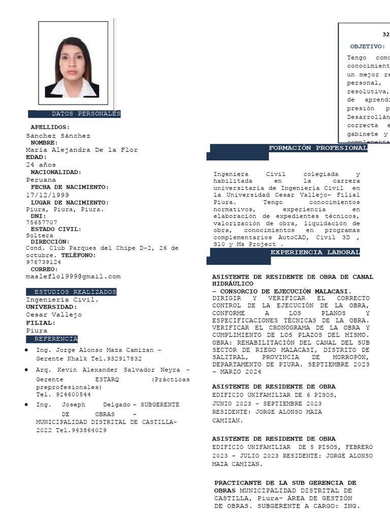 Curriculum Vitae - MARIA ALEJANDRA SANCHEZ SANCHEZ - 2024 | PDF | Ingeniería