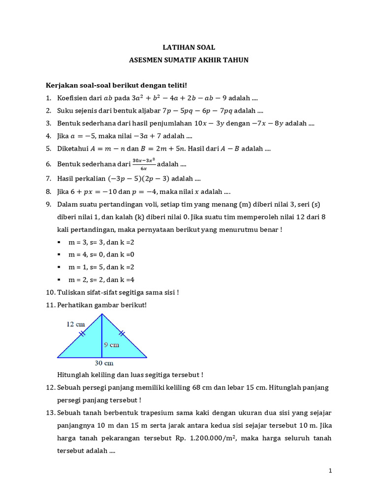 Latihan Soal MTK 7 | PDF
