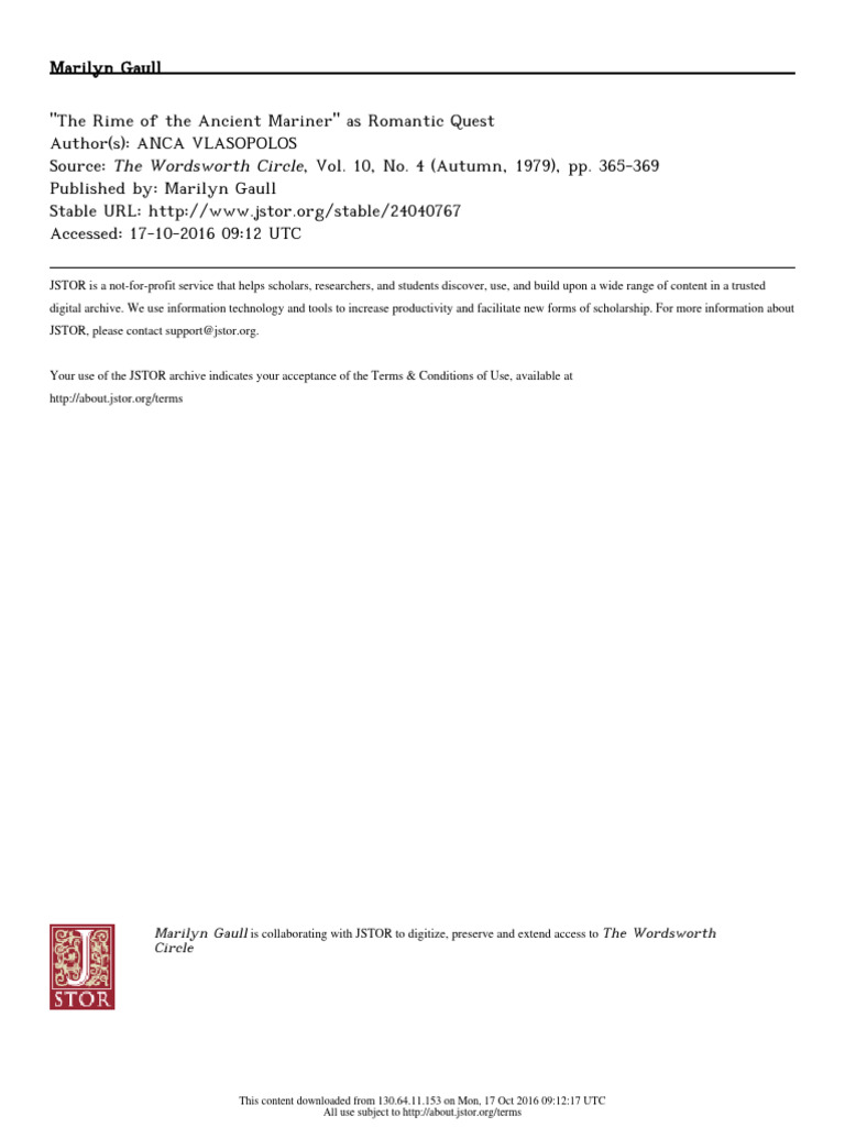 The Rime of The Ancient Mariner As Romantic Quest | PDF | Samuel Taylor ...