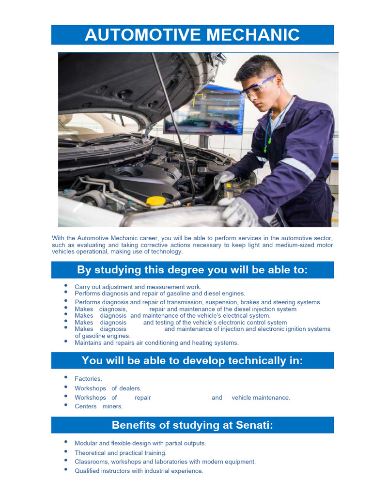 Automotive Mechanic - Technical Career at SENATI, For People Who Work ...