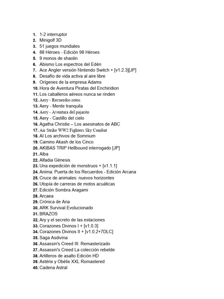 Lista de Juegos de Nintendo Switch | PDF | Mario