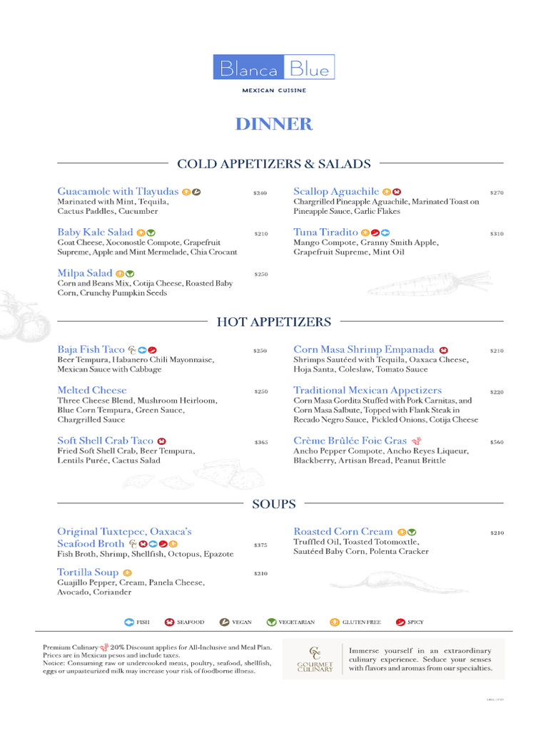 Dinner Menu Blanca Blue GBLC 1 | PDF