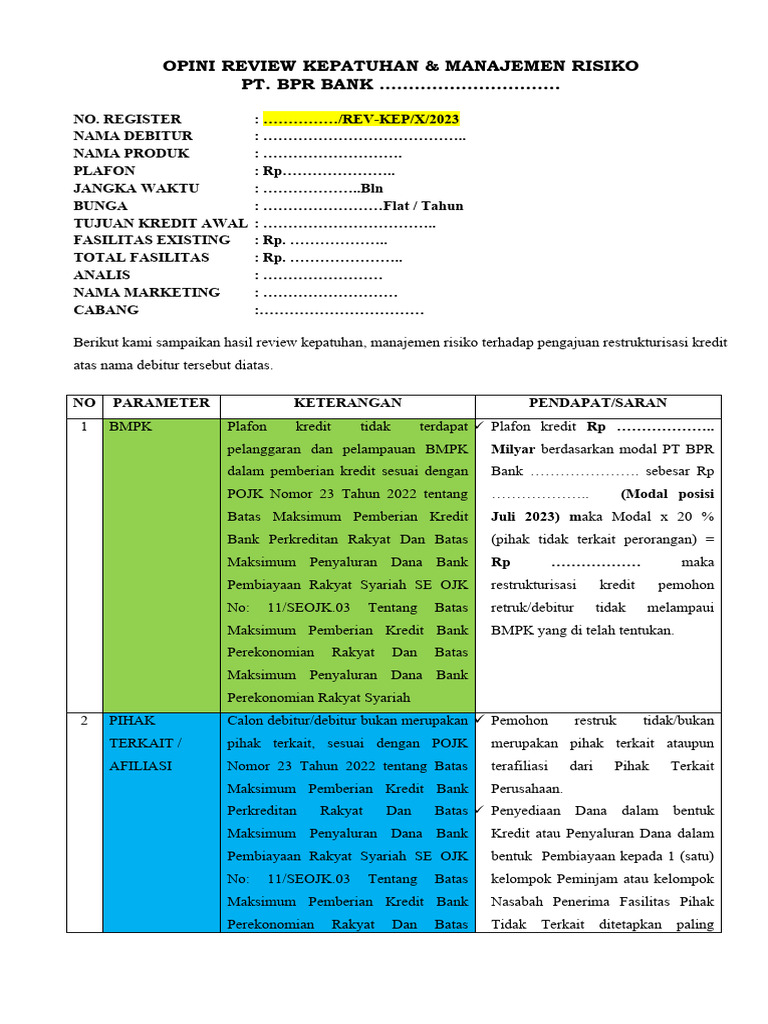 Contoh Opini Kepatuhan Dan MR | PDF