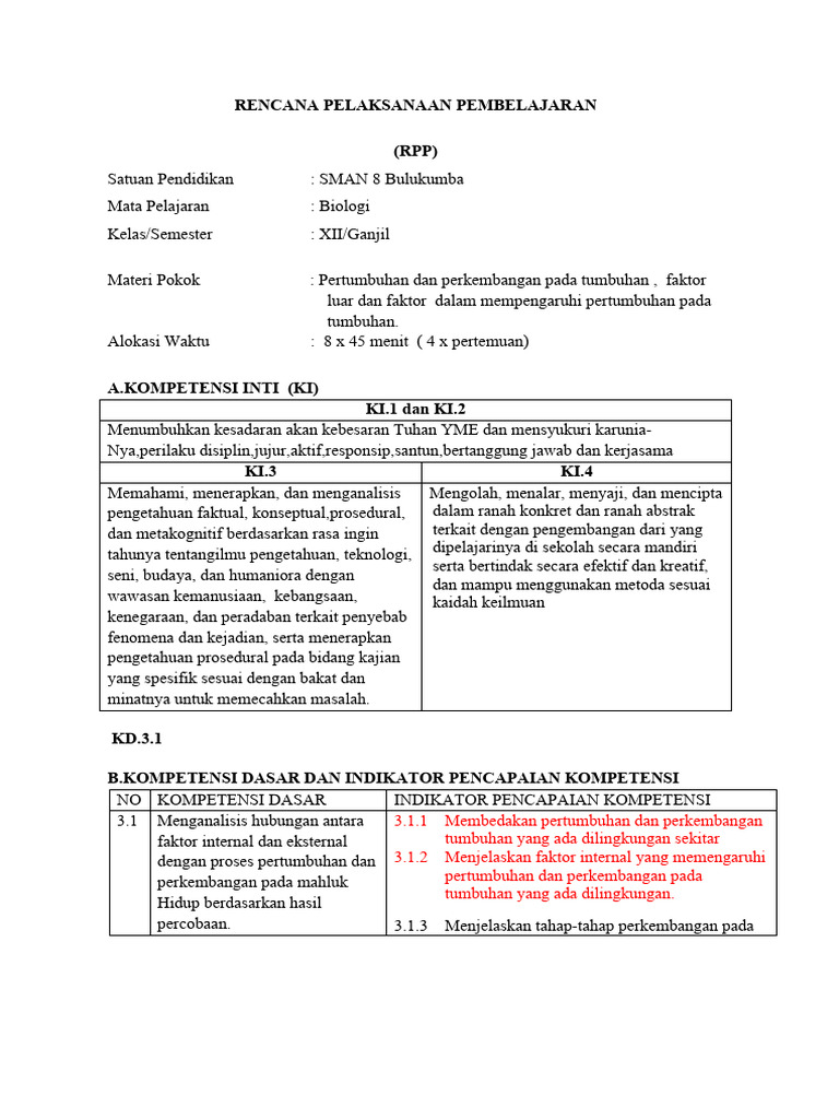 RPP ADW KELAS XII BIOLOGI k13 (2018) | PDF