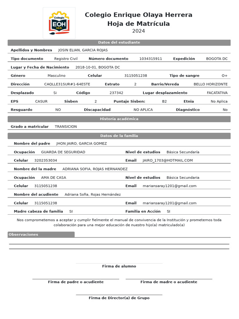 Matriculas 2024 | PDF