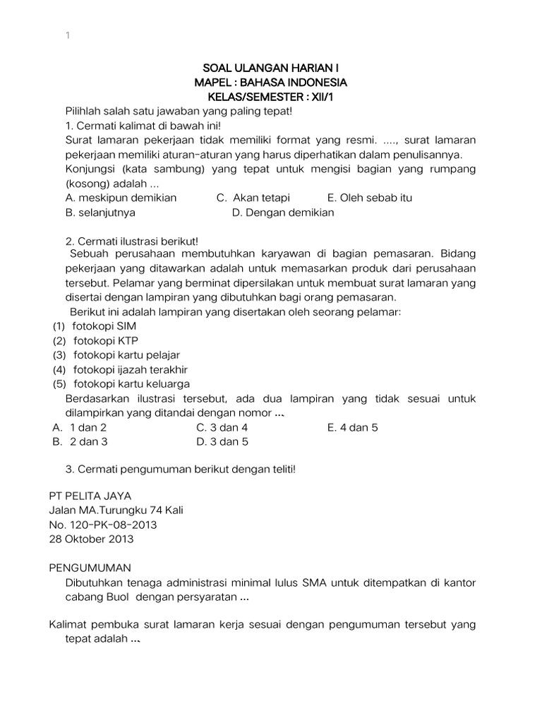 Soal Uh Bindo Bab 1 | PDF