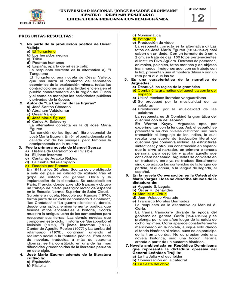 Pract. 12 - Literatura Con Claves | Descargar gratis PDF | Perú