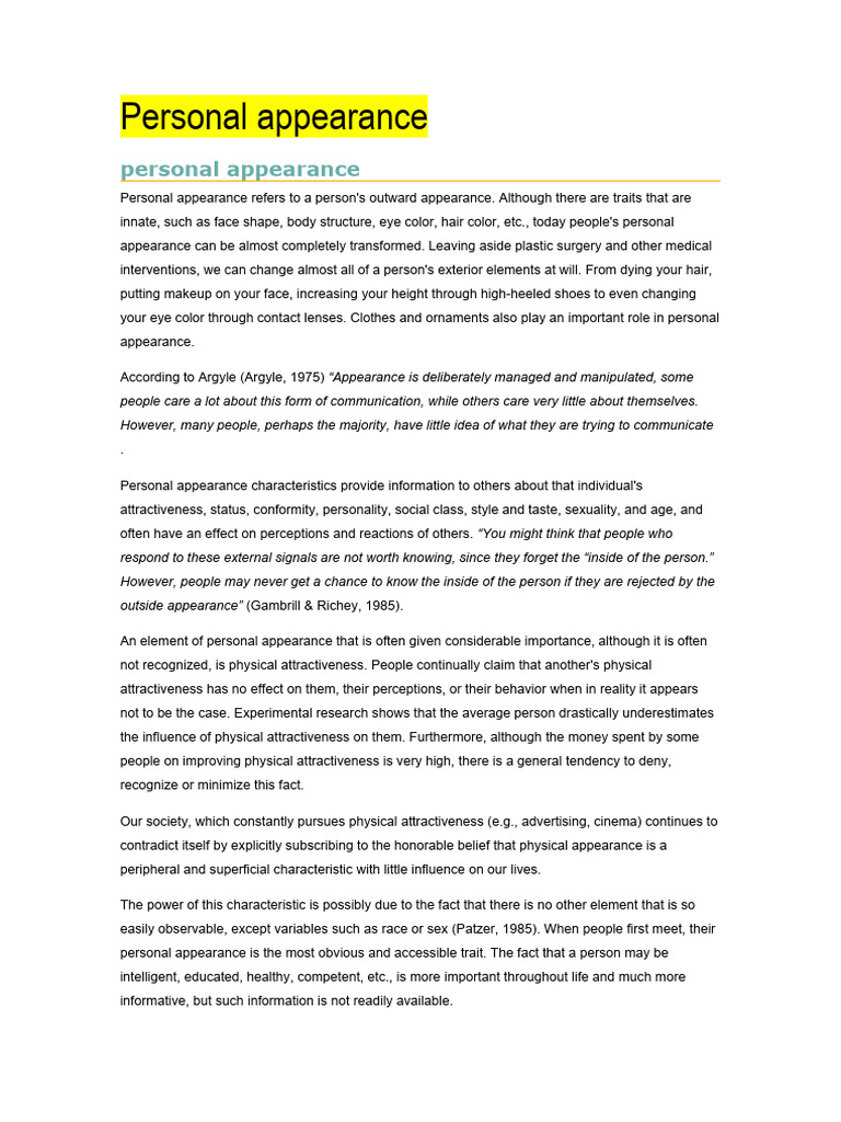 Personal Appearance | PDF | Nonverbal Communication | Communication
