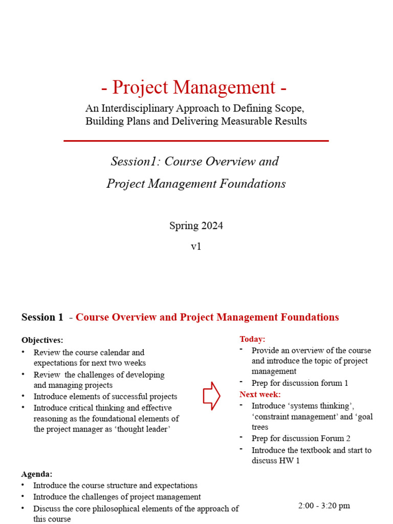 Project Management - Session 1 - Spring 2024 v1 | PDF | Project ...