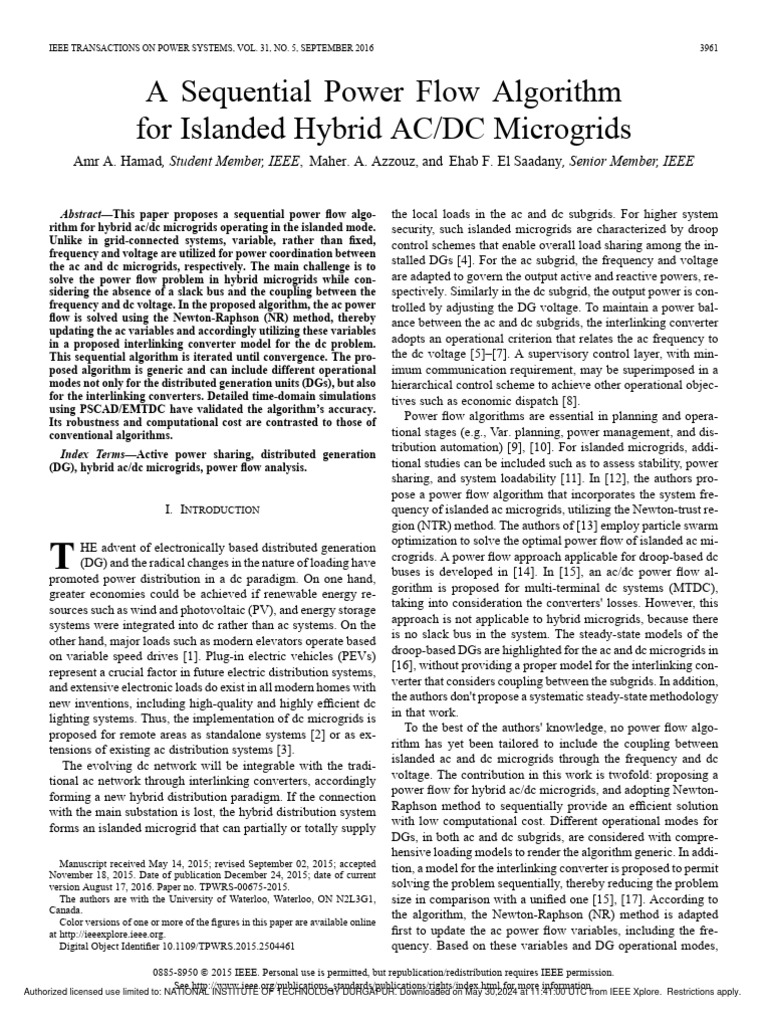 2016-Sequential Power Flow For Islanded Microgrids | PDF | Alternating Current | Distributed ...