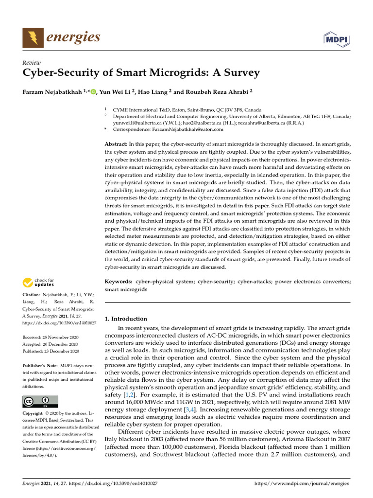 2020-Cyber Attack On Smart Grids | PDF | Computer Security | Security