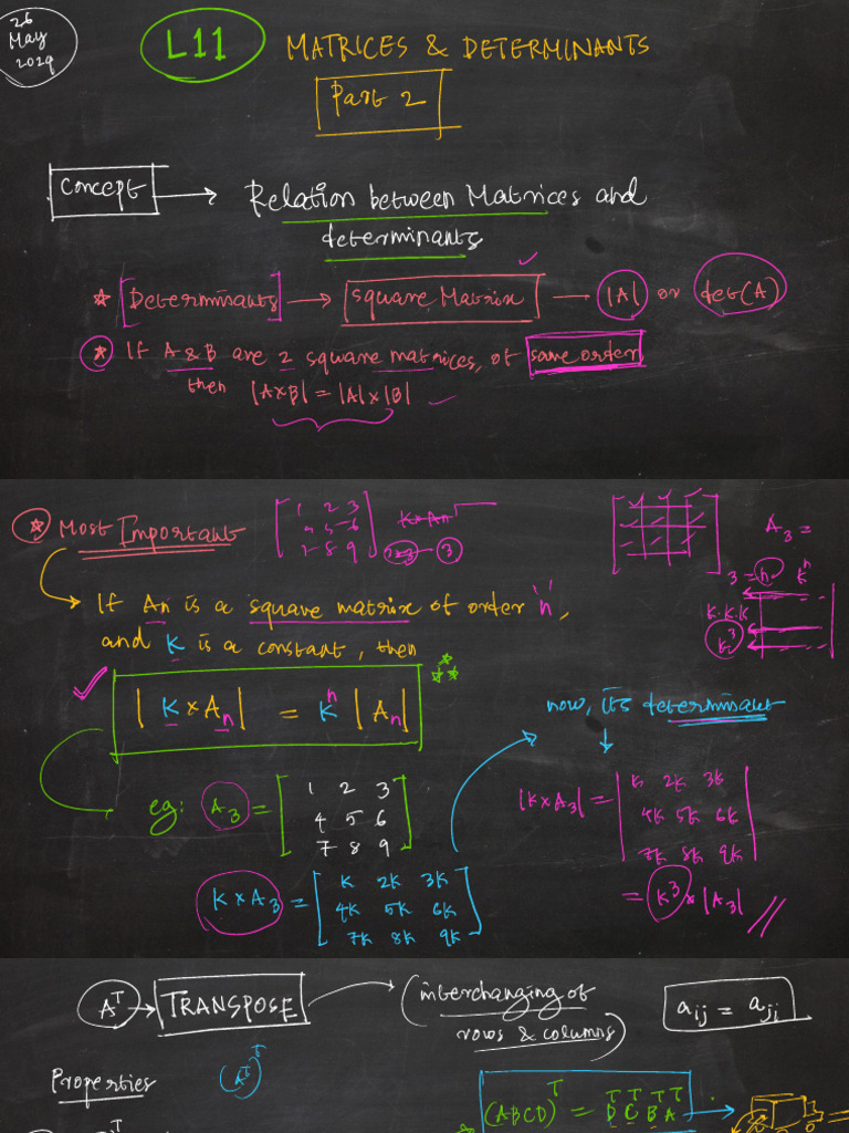 L11 Matrices and Determinants (Part 2) PPT Slides (26th May 2024) | PDF