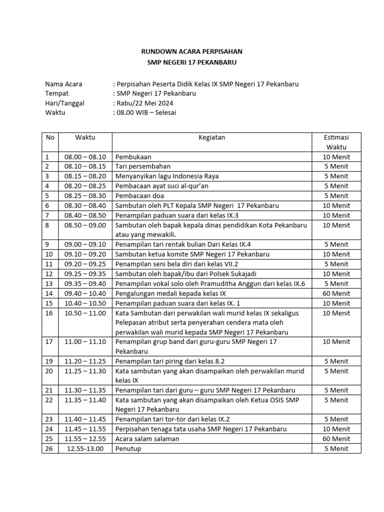 Rundown Acara Perpisahan | PDF