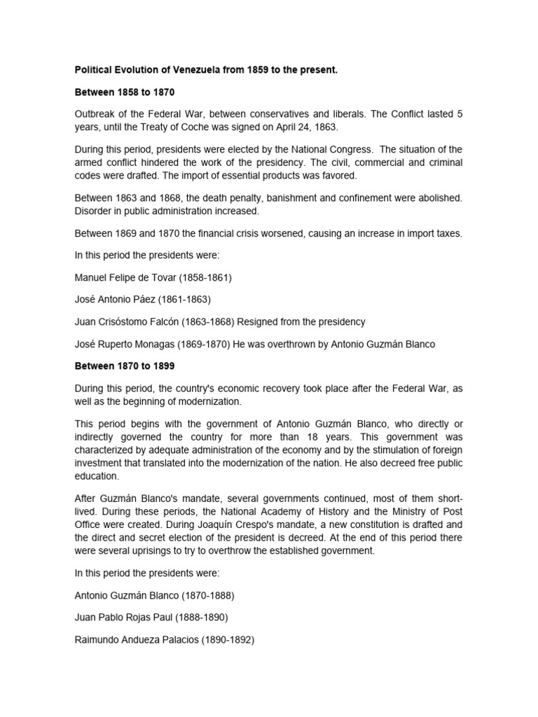 Political Evolution of Venezuela From 1859 To The Present | PDF ...