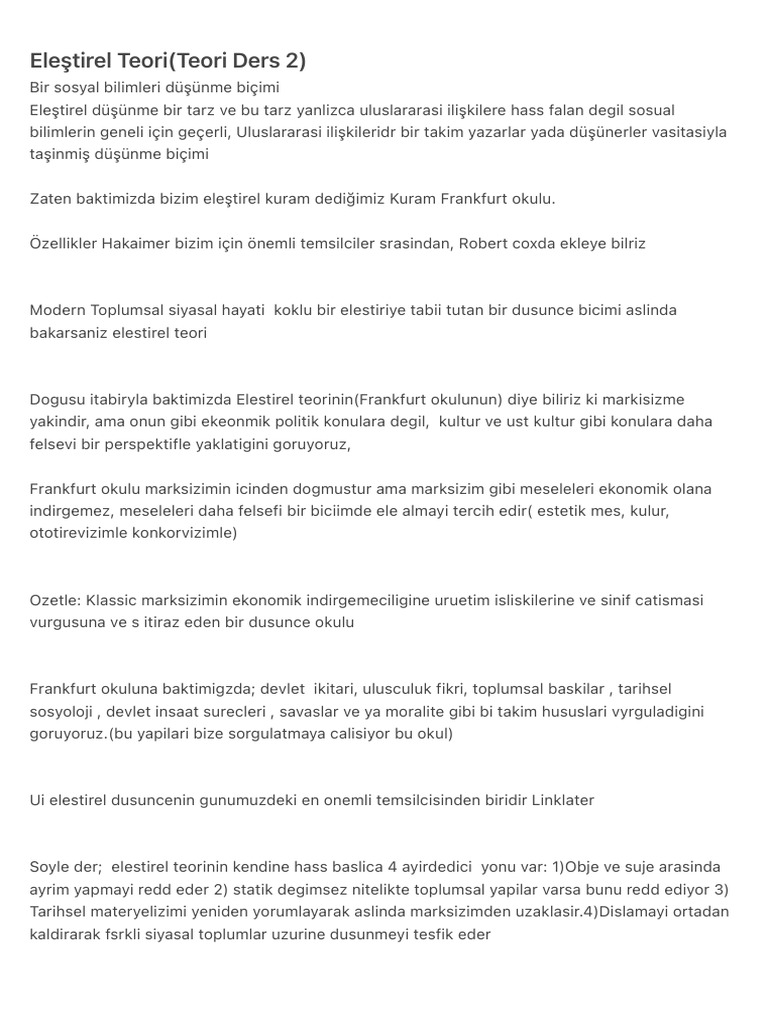 Eleştirel Teori(Teori Ders 2) | PDF
