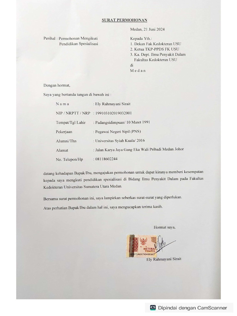 Surat Permohonan Ikut Seleksi PPDS | PDF