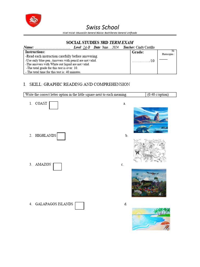 SOCIAL STUDIES 2nd A-B Grade 3rd TERM EXAM | PDF | Reading (Process ...
