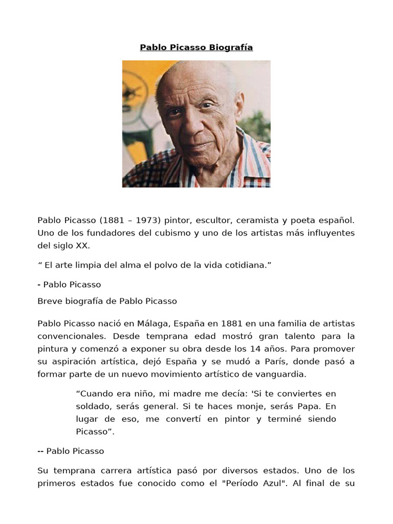 Biografía de Pablo Picasso | PDF | Pablo Picasso | Francisco franco