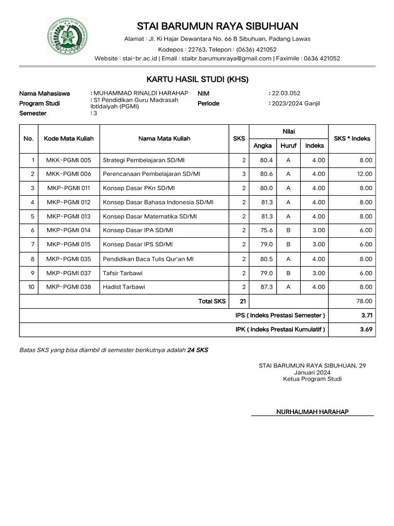 Cetak Laporan KHS Mahasiswa | PDF