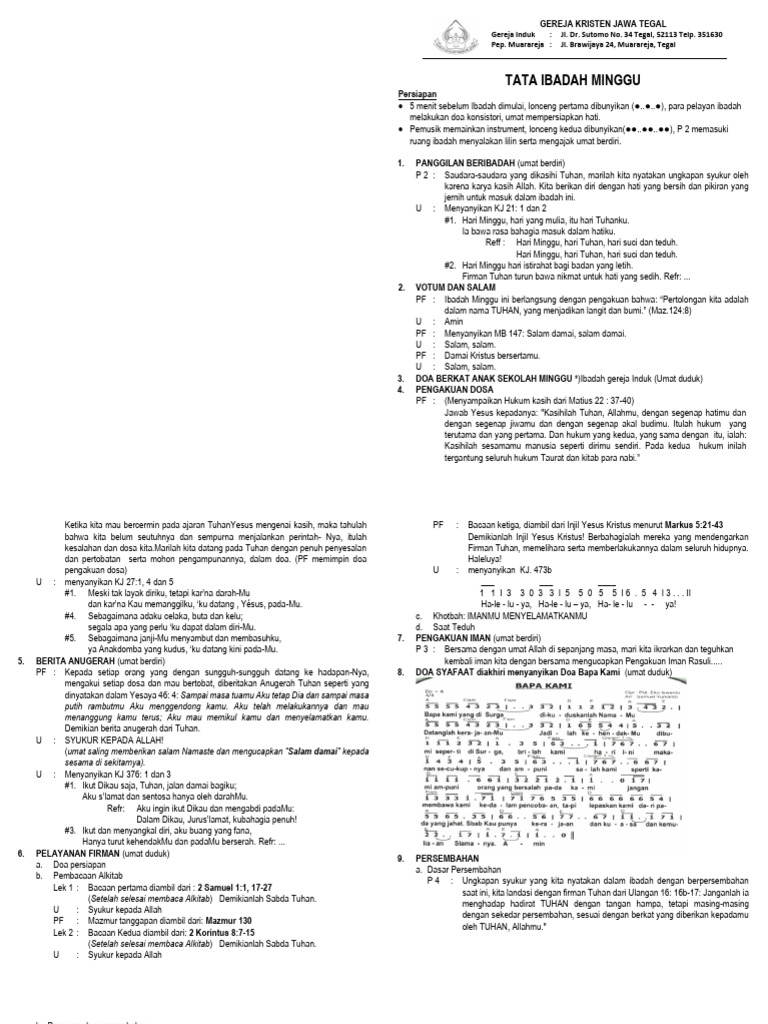 Liturgi Ibadah Minggu 30 Juni 2024 | PDF