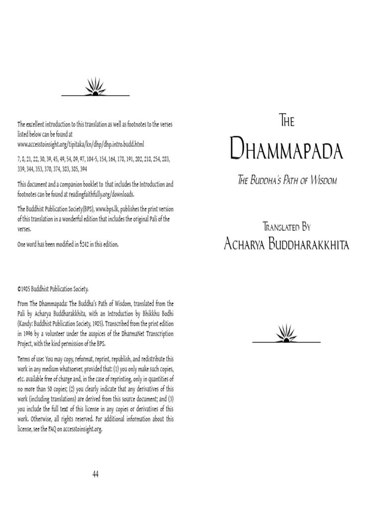 Dhammapada Buddharakkhita-BOOKLET | PDF