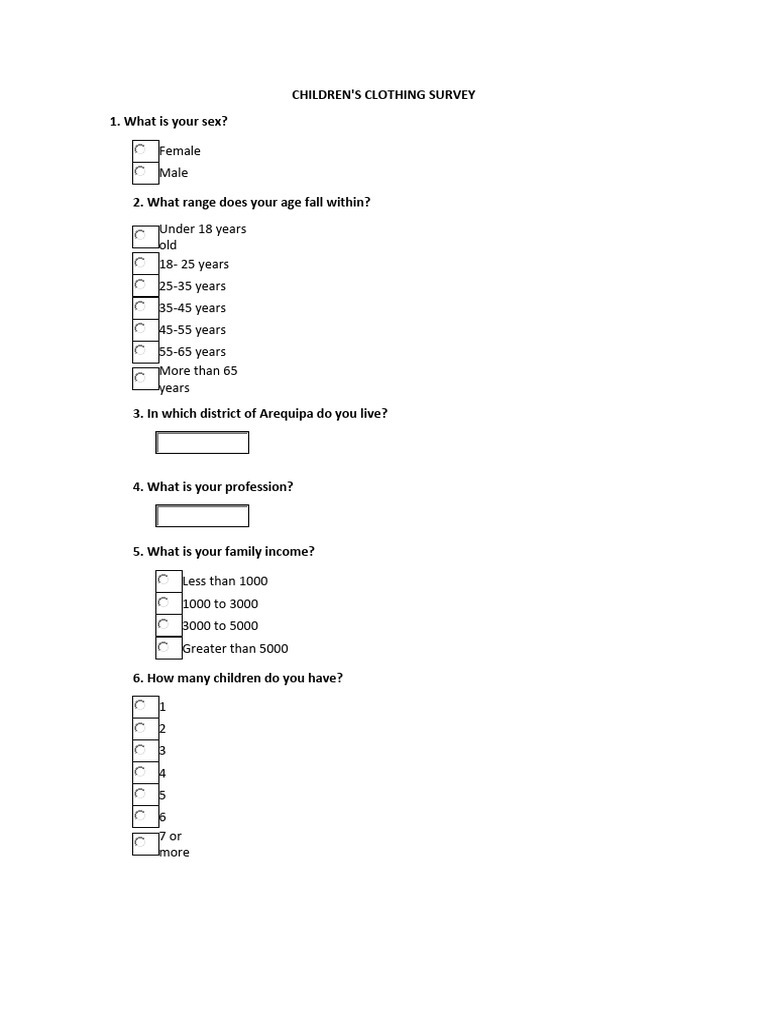 Children's Clothing Survey | PDF | Shoe | Clothing