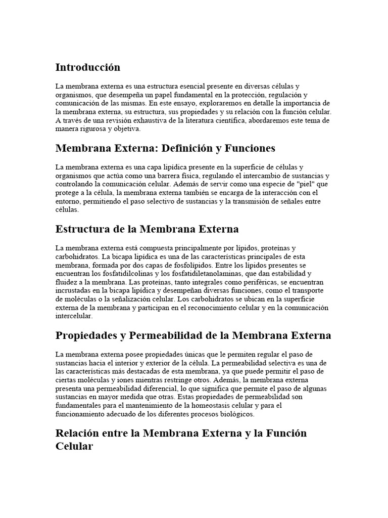 Importancia y Funciones de la Membrana Externa | PDF | Membrana ...