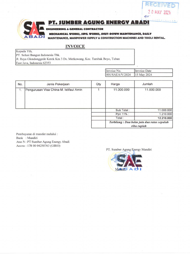Invoice Refinan Visa SBI Rev.001 3 | PDF