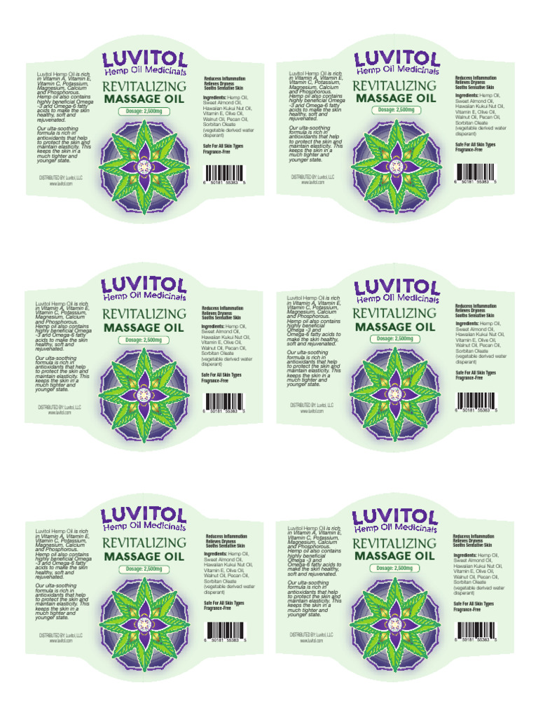 Massage Oil Label Template - 2500mg HEMP | PDF | Nut (Fruit) | Vitamin E