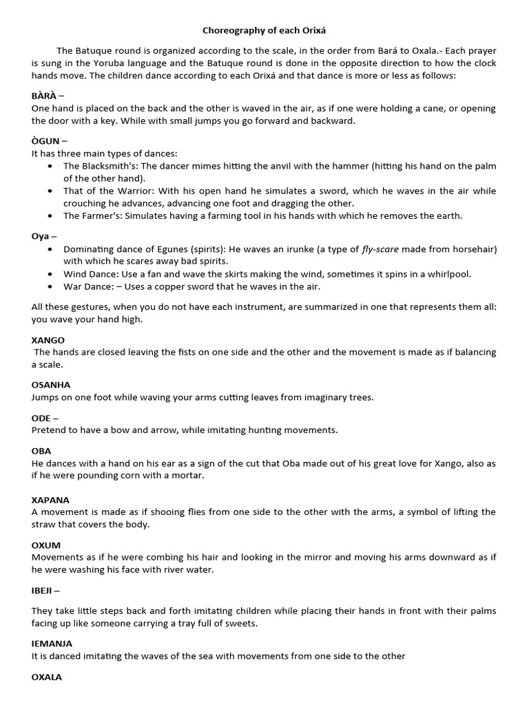 Choreography of Each Orixá | PDF | Dances