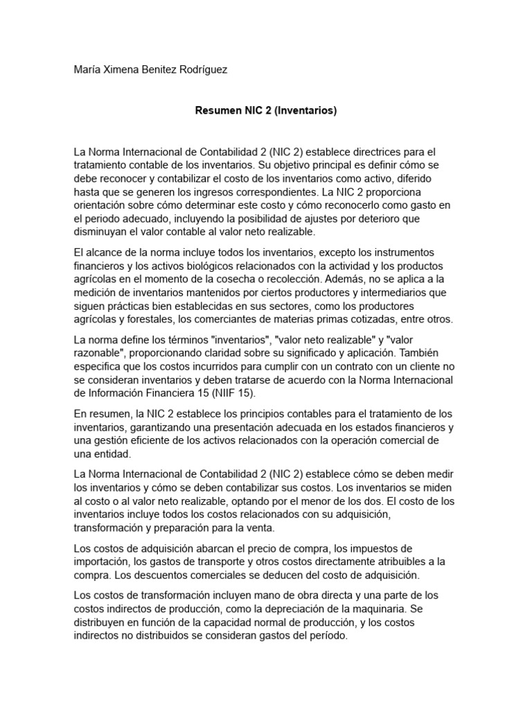 Resumen de la NIC 2: Inventarios | PDF | Costo | Contabilidad