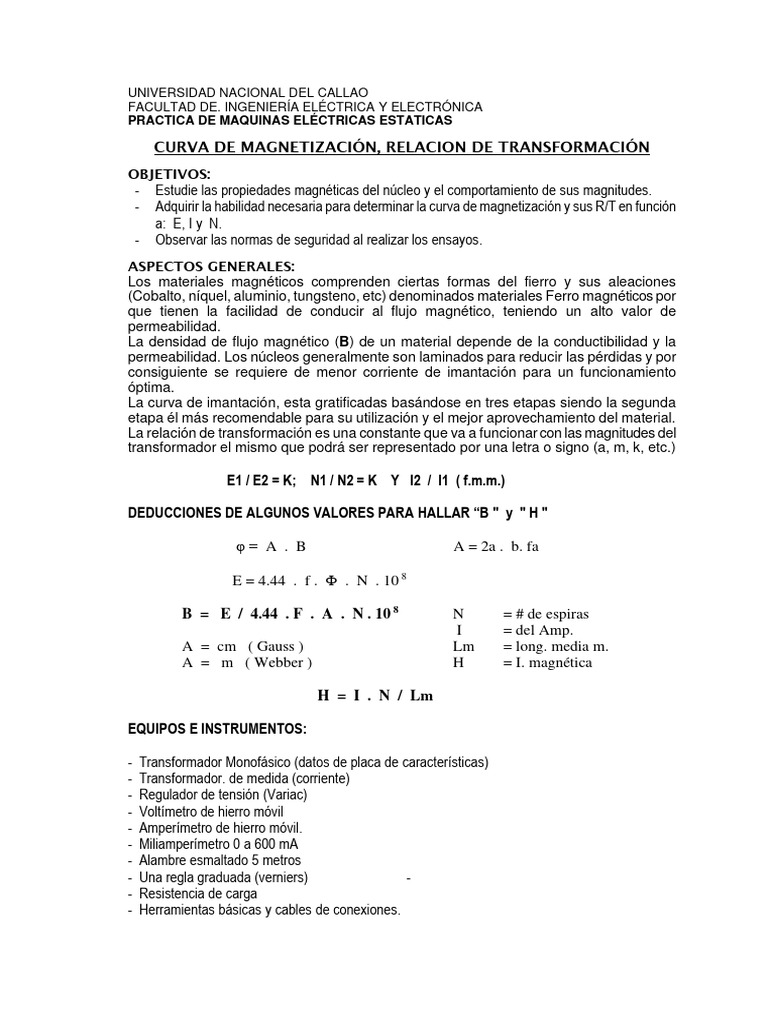 Guia de Curva de Magnetizacion 2021B | PDF | Transformador | Ciencias ...