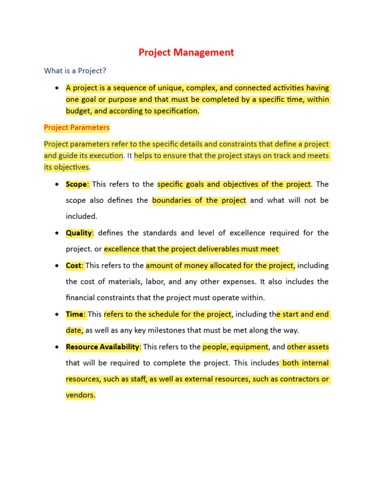 Pm Short Note Pdf Project Management Business