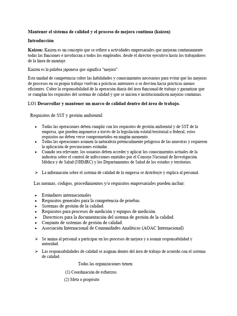 Mantener El Sistema De Calidad Y El Proceso De Mejora Continua Pdf