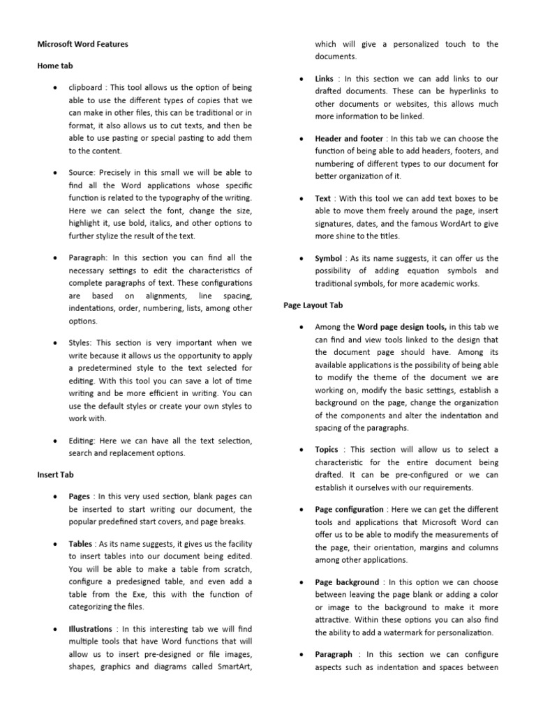 Microsoft Word Features | PDF | Microsoft Word | Text