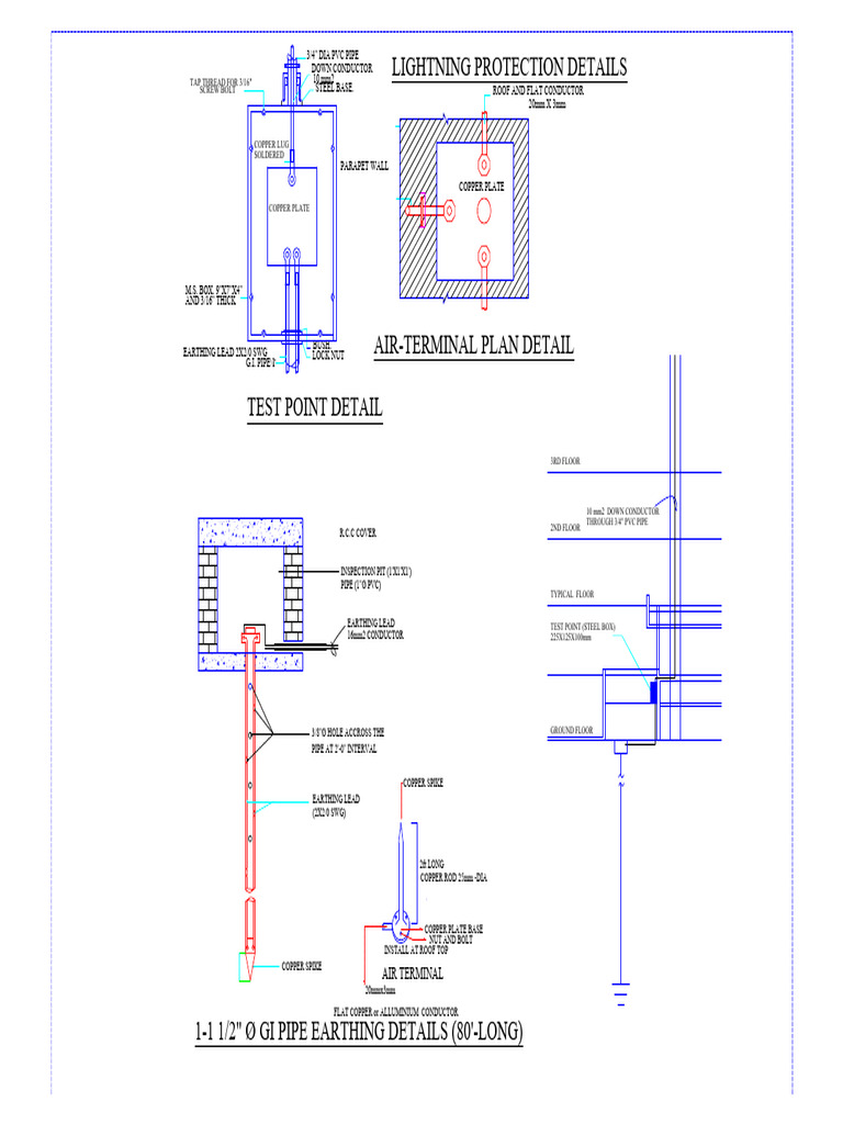 Lightning Protection Details: Down Conductor Steel Base. 3/4" Dia PVC ...